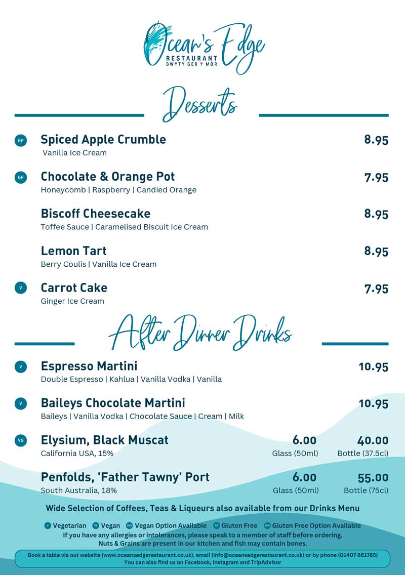 Ocean's Edge Menu